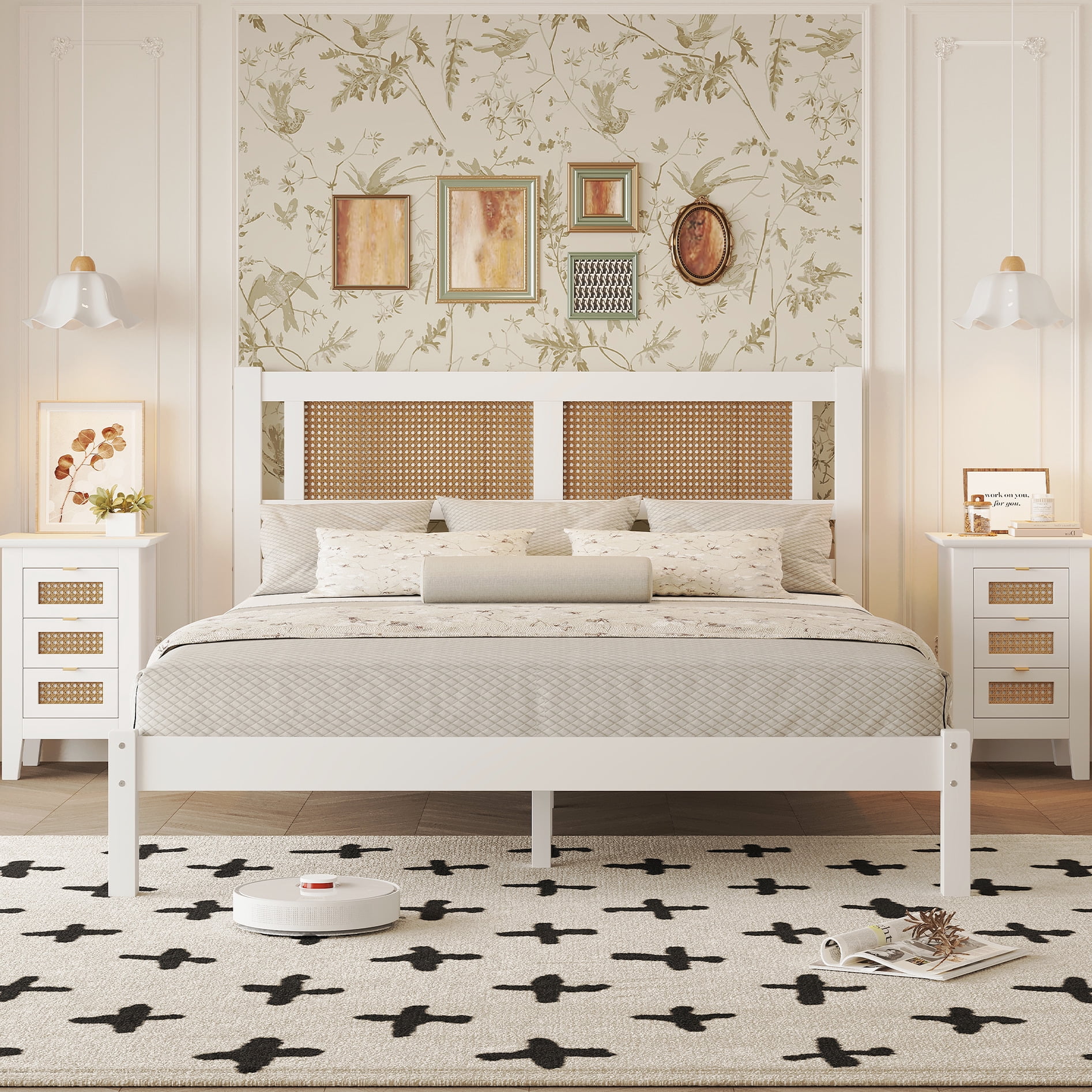 Queen Size Bedroom With Enticing Headboard And Nightstands - White ...