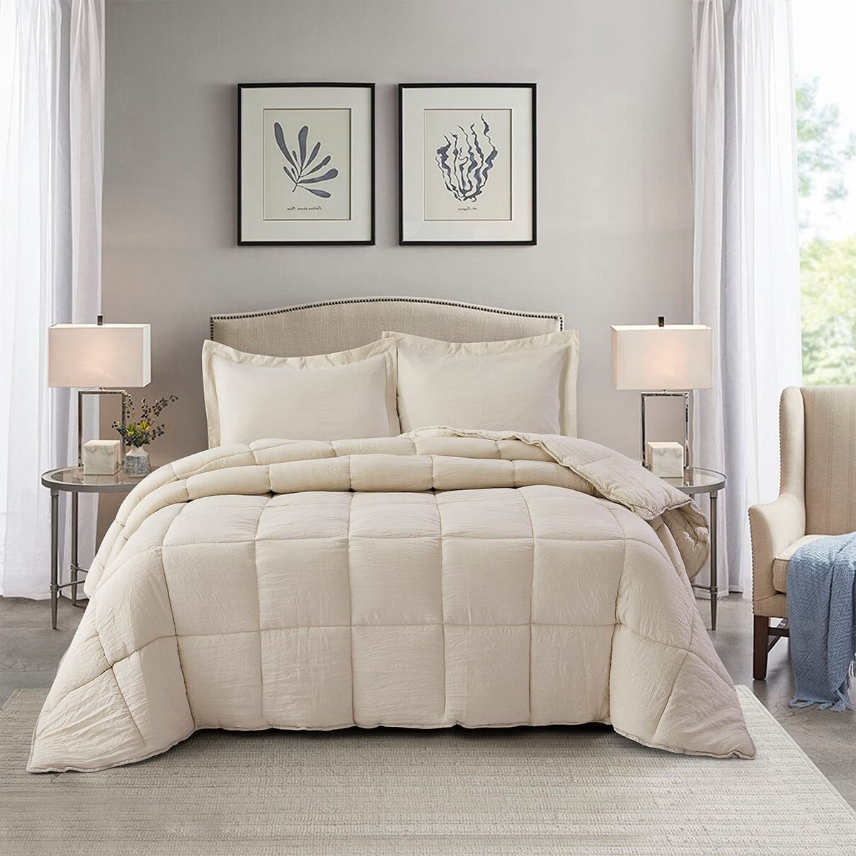 Queen Size Beige 3 Piece Microfiber Reversible Comforter Set - Walmart.com