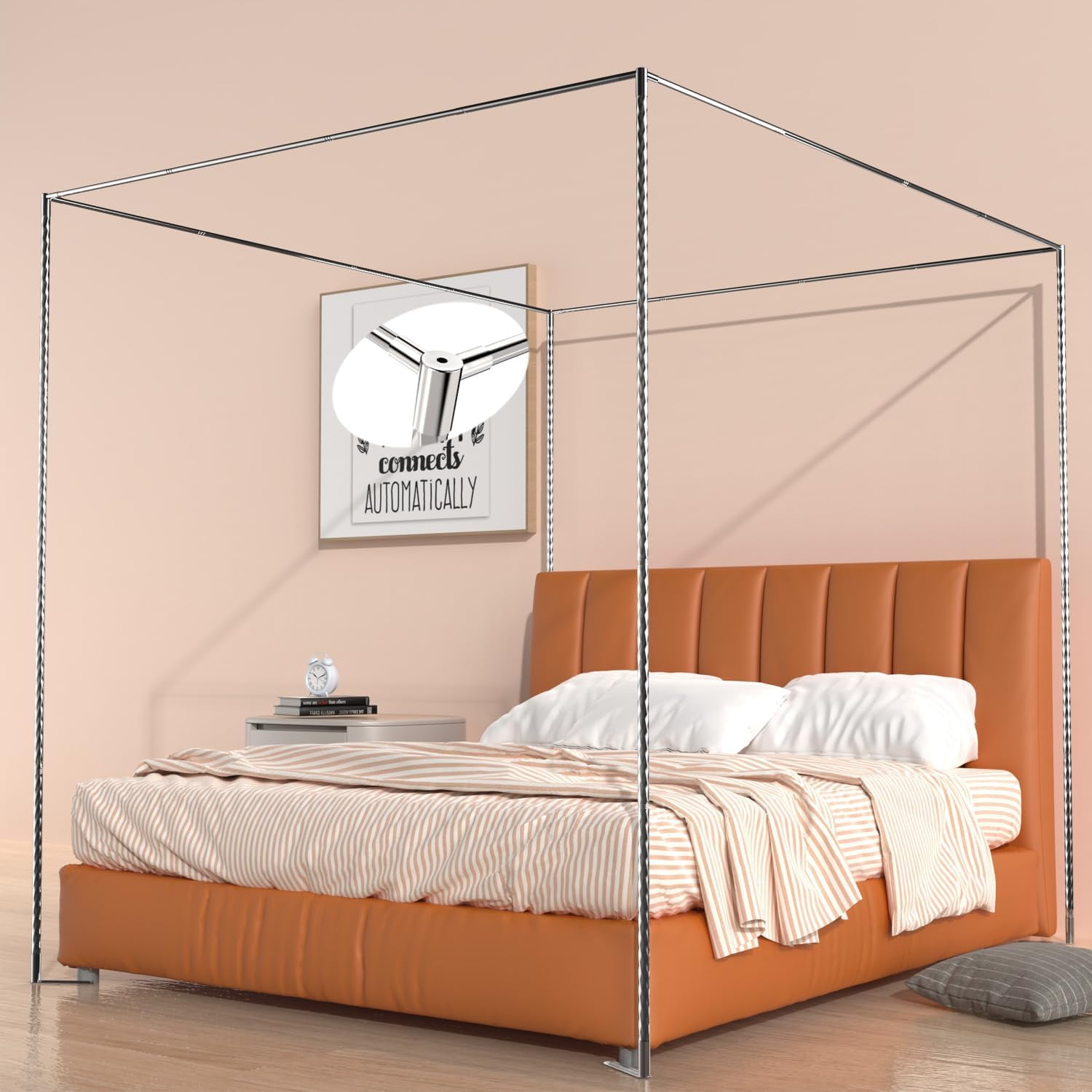 Queen Size Canopy Bed Frame,Stainless Steel Bed Canopy Frame Attachment ...