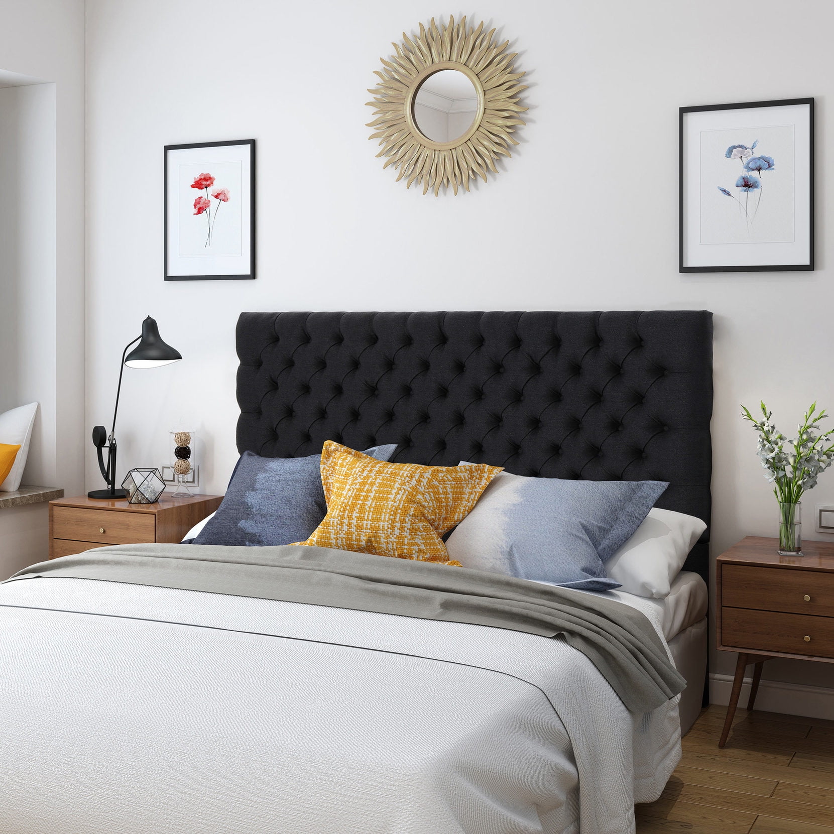 Queen Size Charcoal Grey Fabric Upholstered Headboard | Sleek Design ...