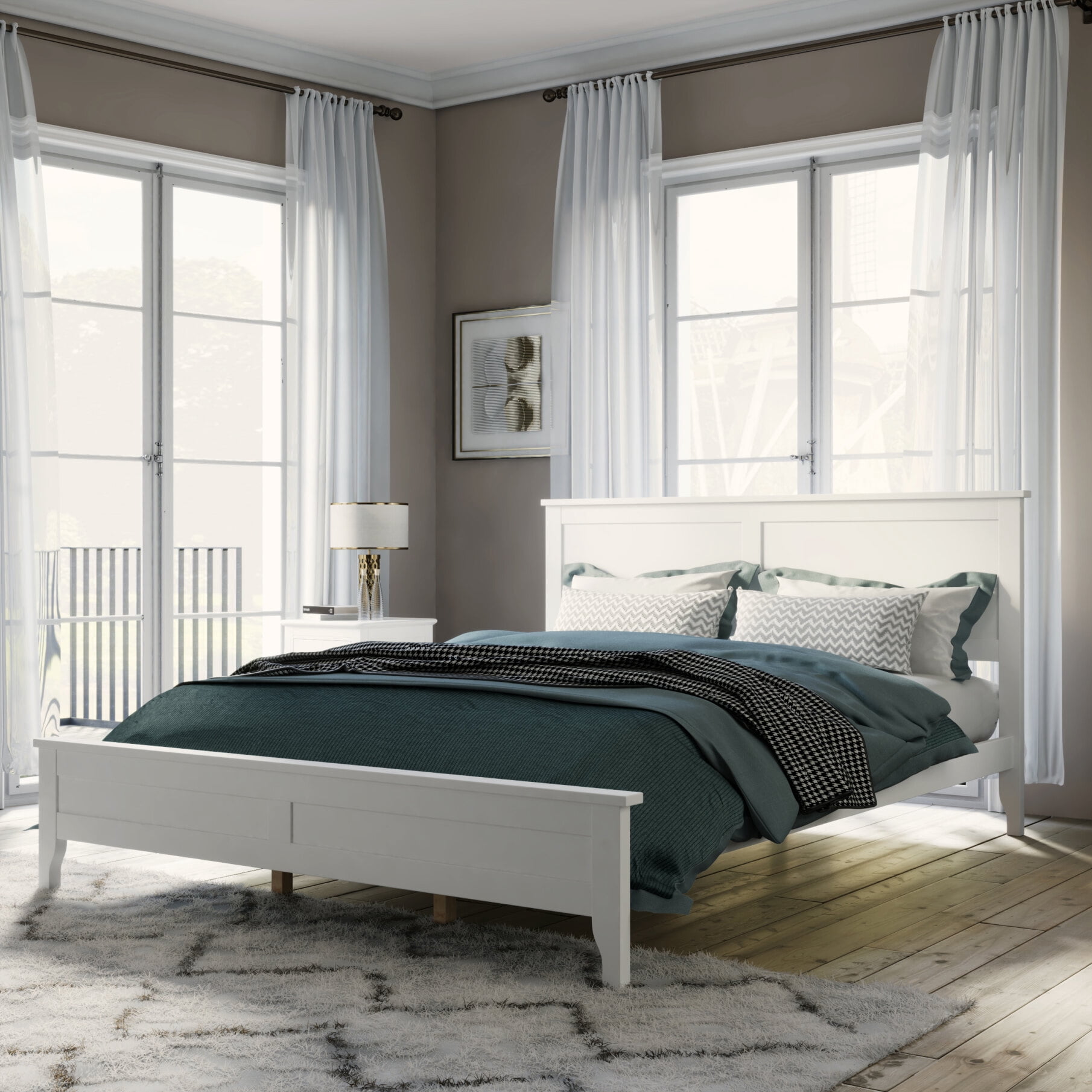 Queen Size Classic Solid Wood Platform Bed with Wear-Resistant Finish ...
