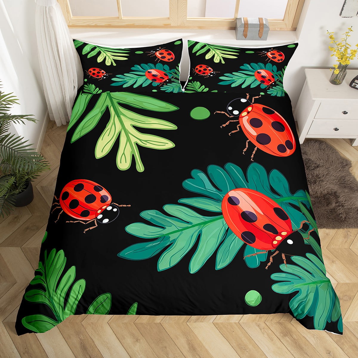 Queen Size Comforter Cover with 2 Pillowcases, Cartoon Ladybug Duvet ...