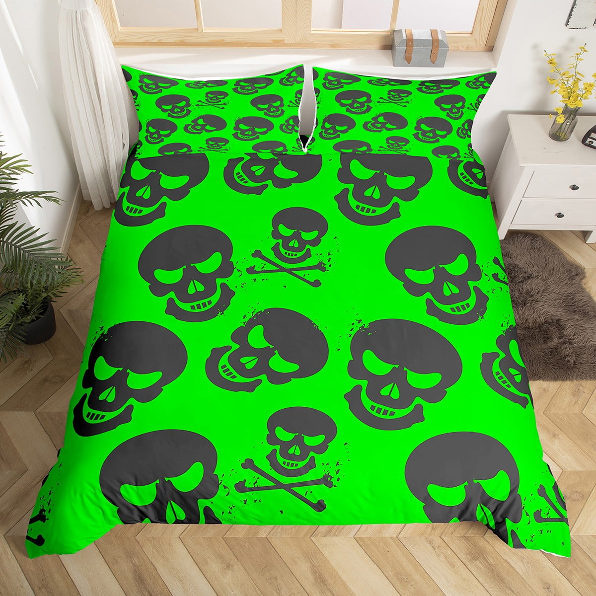 Queen Size Comforter Covers Skull Bones Bedding Set Watercolor Skeleton ...