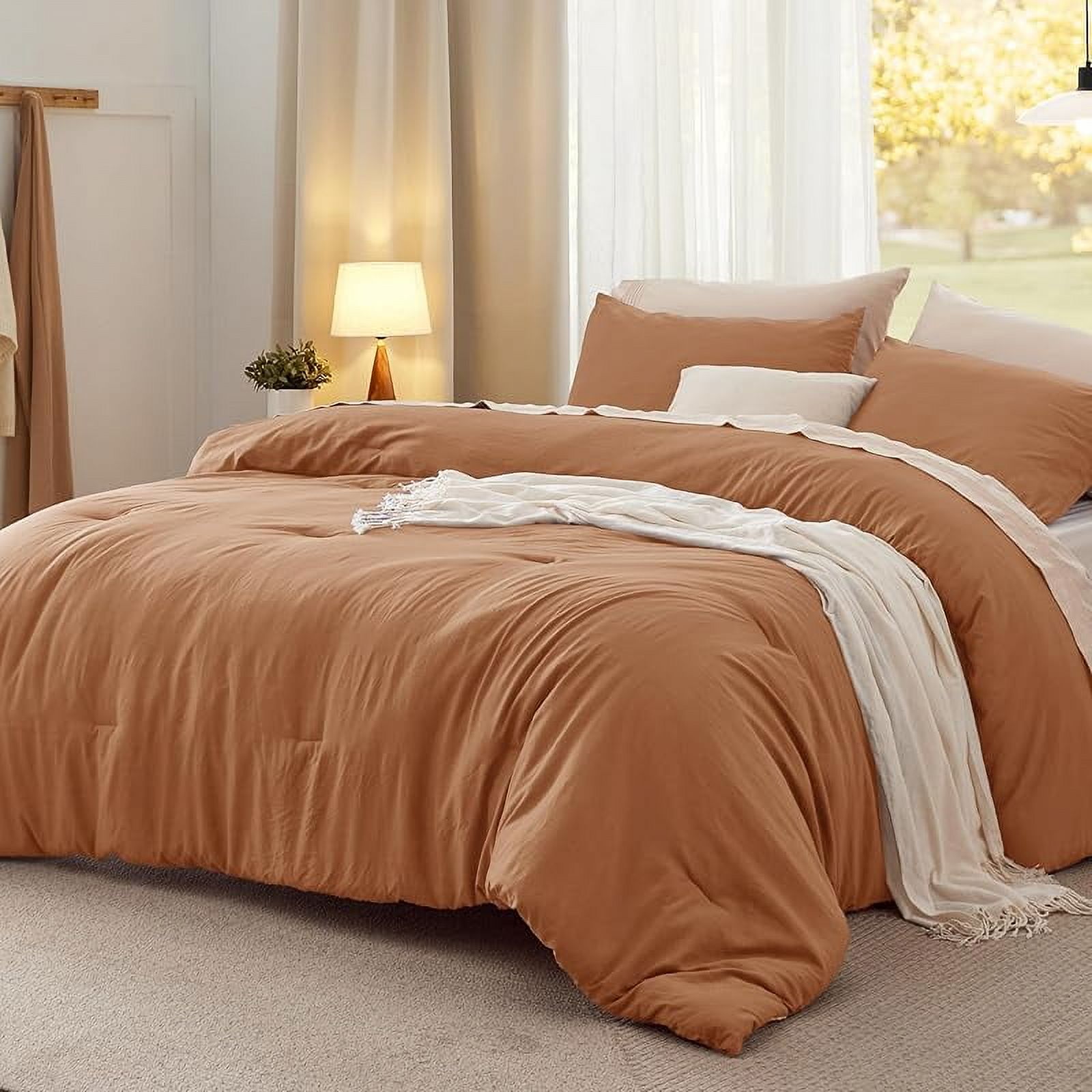Queen Size Comforter Set, Beige Soft Prewashed Bedding for All Seasons ...