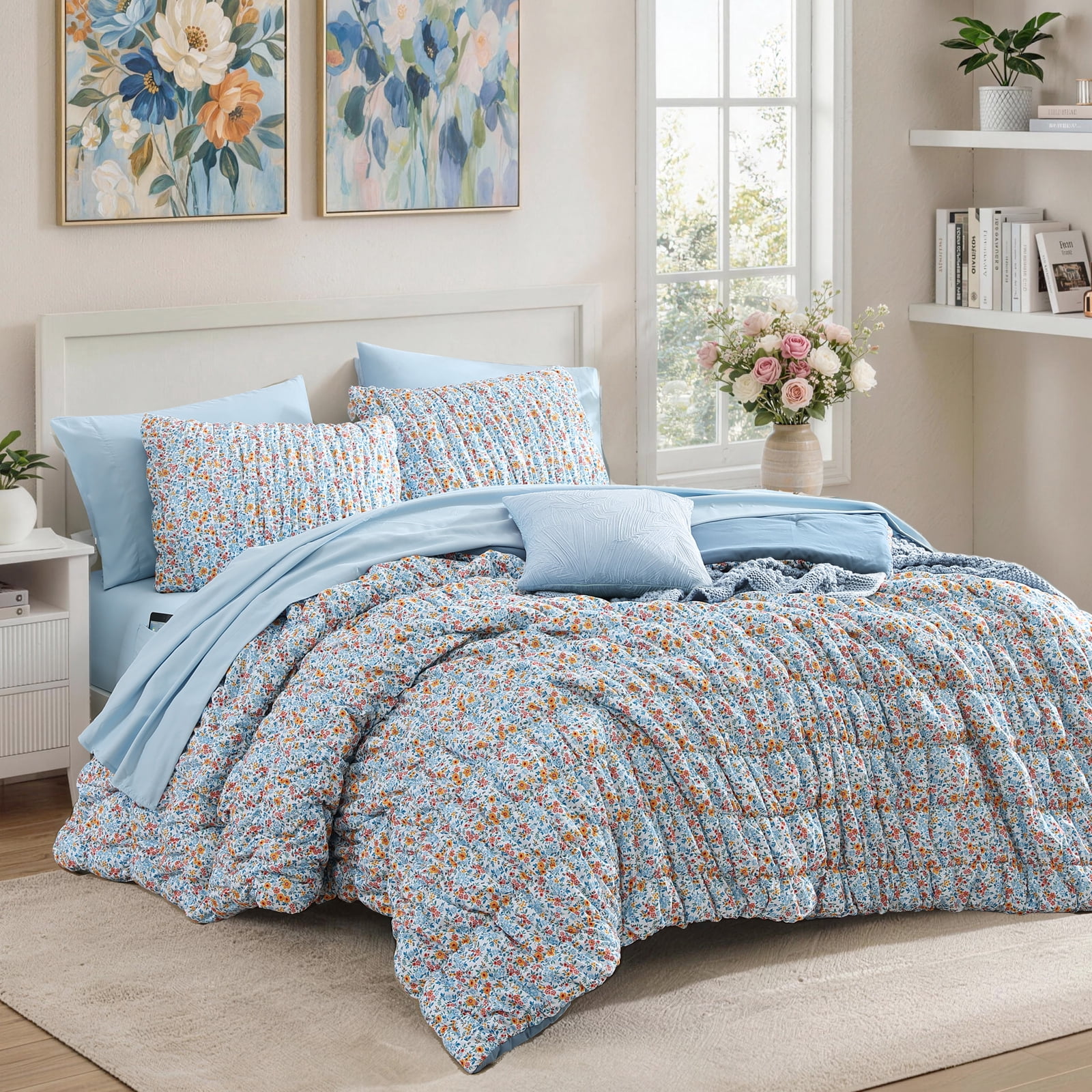 Amberspace Puff 7-piece Bed in a Bag Comforter Set with Sheets,Marigold ...