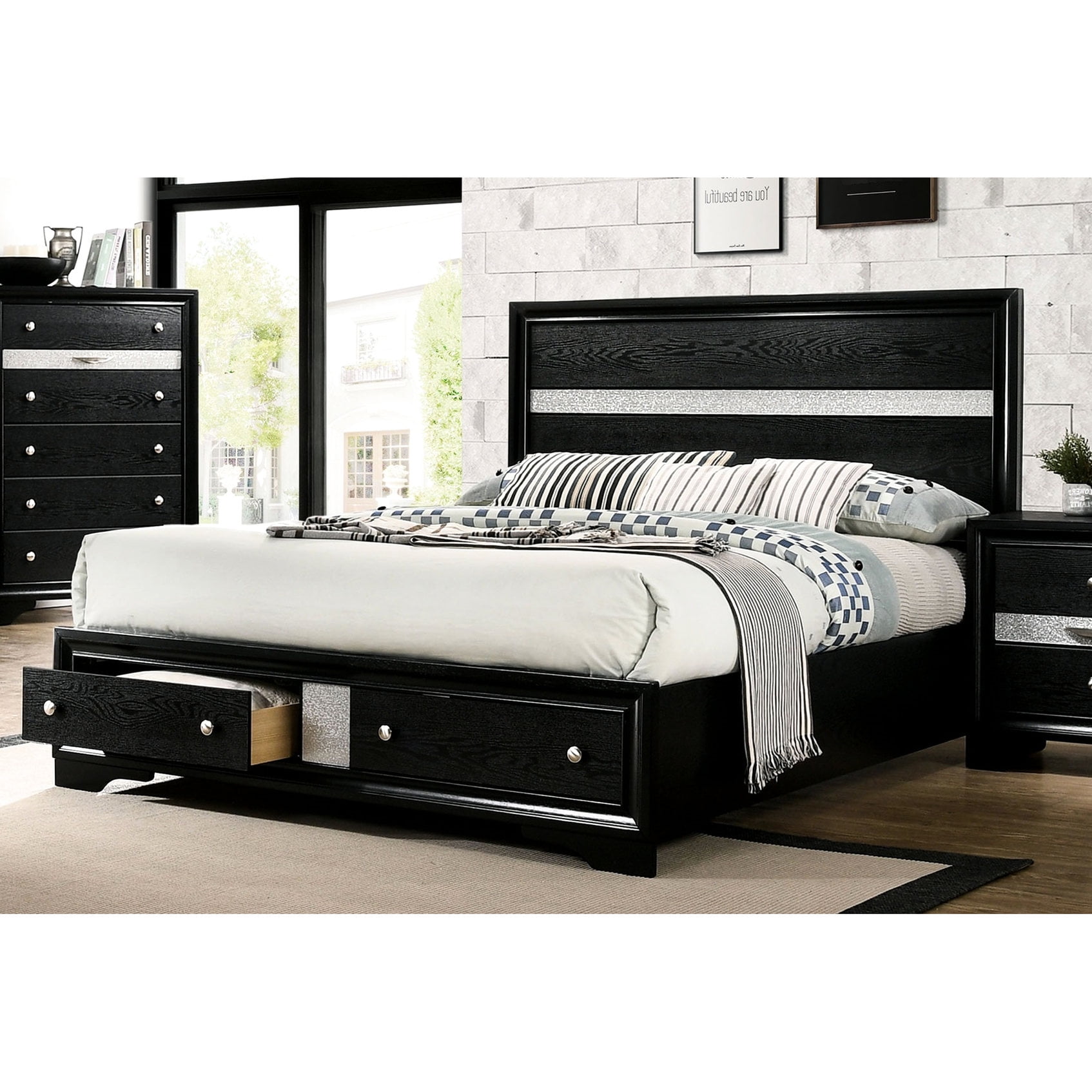 Queen Size Contemporary Black Wood Bed with Storage | Unique Design ...