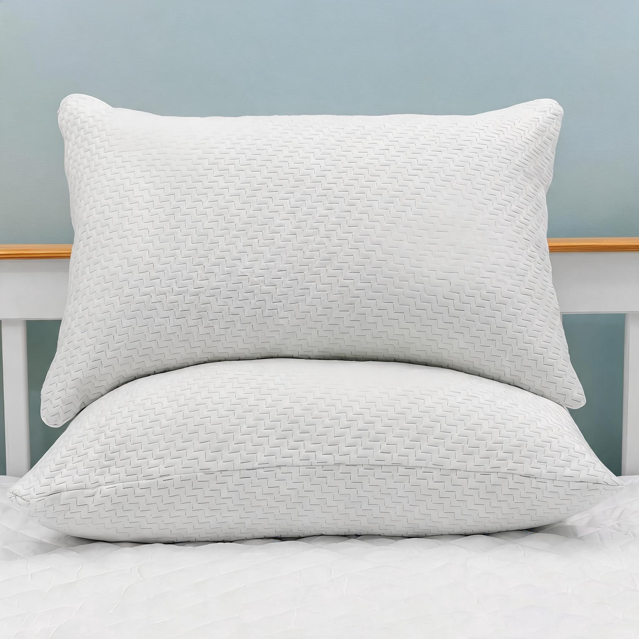 Queen Size Cooling Shredded Memory Foam Pillows (2 Pack) with Removable ...
