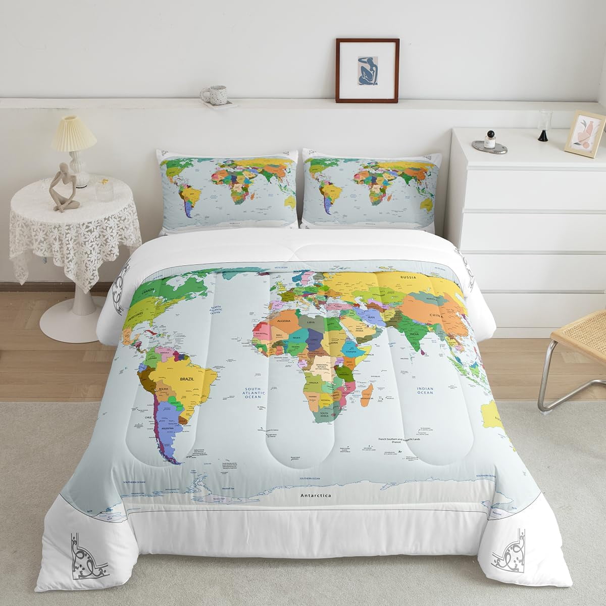 Queen Size Country Comforter Set with Colorful Map Bedding for Girls ...