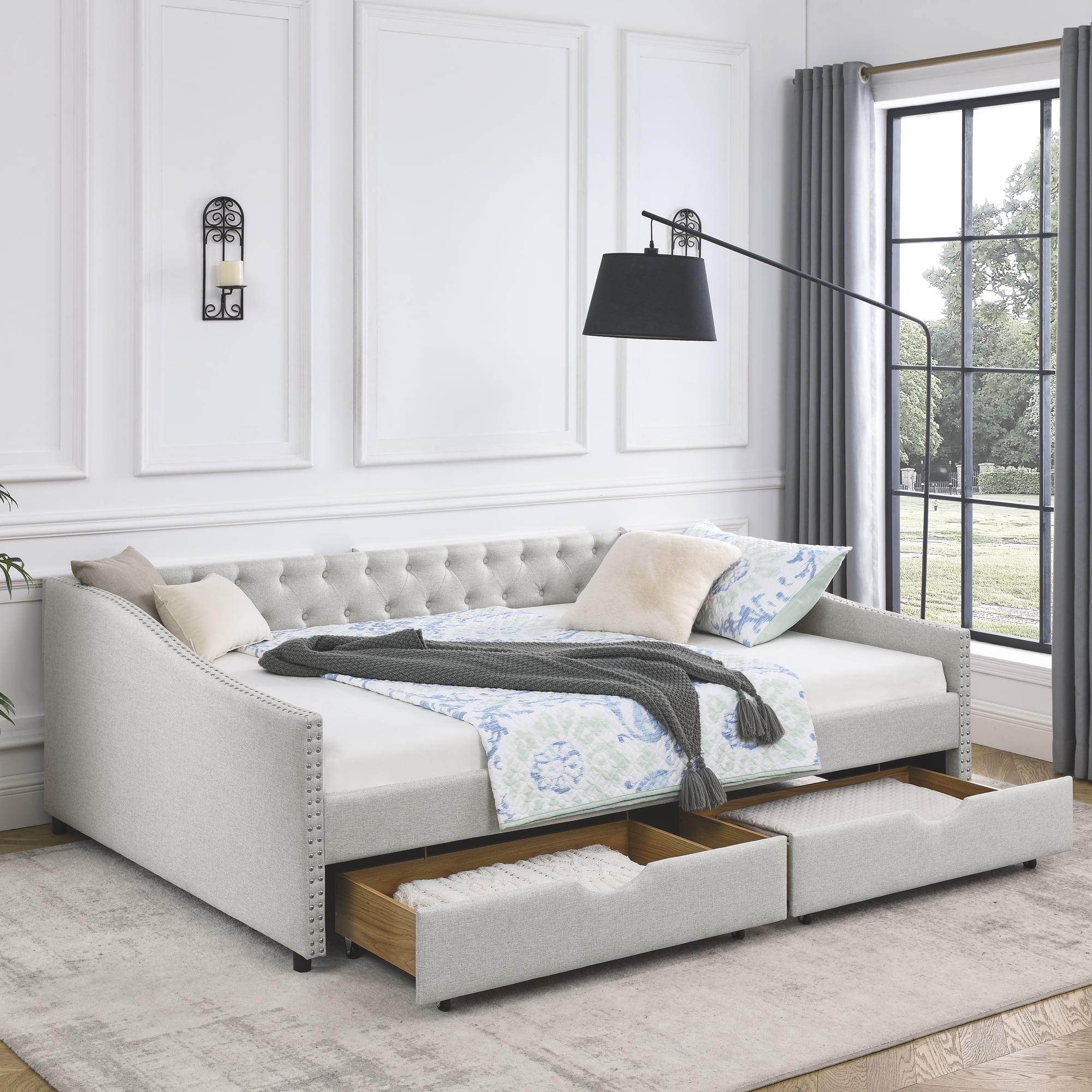 Queen Size Daybed with Drawers Upholstered Tufted Sofa Bed,,with Button ...