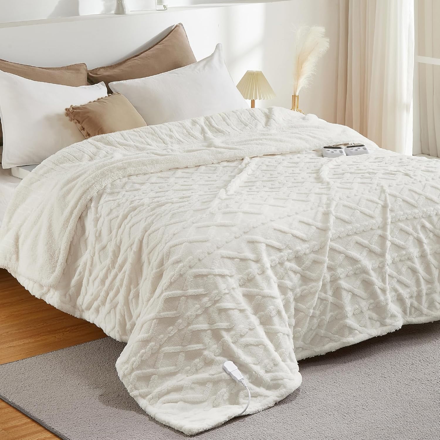 Queen Size Electric Blanket with Dual Control | Thick Tufted Sherpa ...