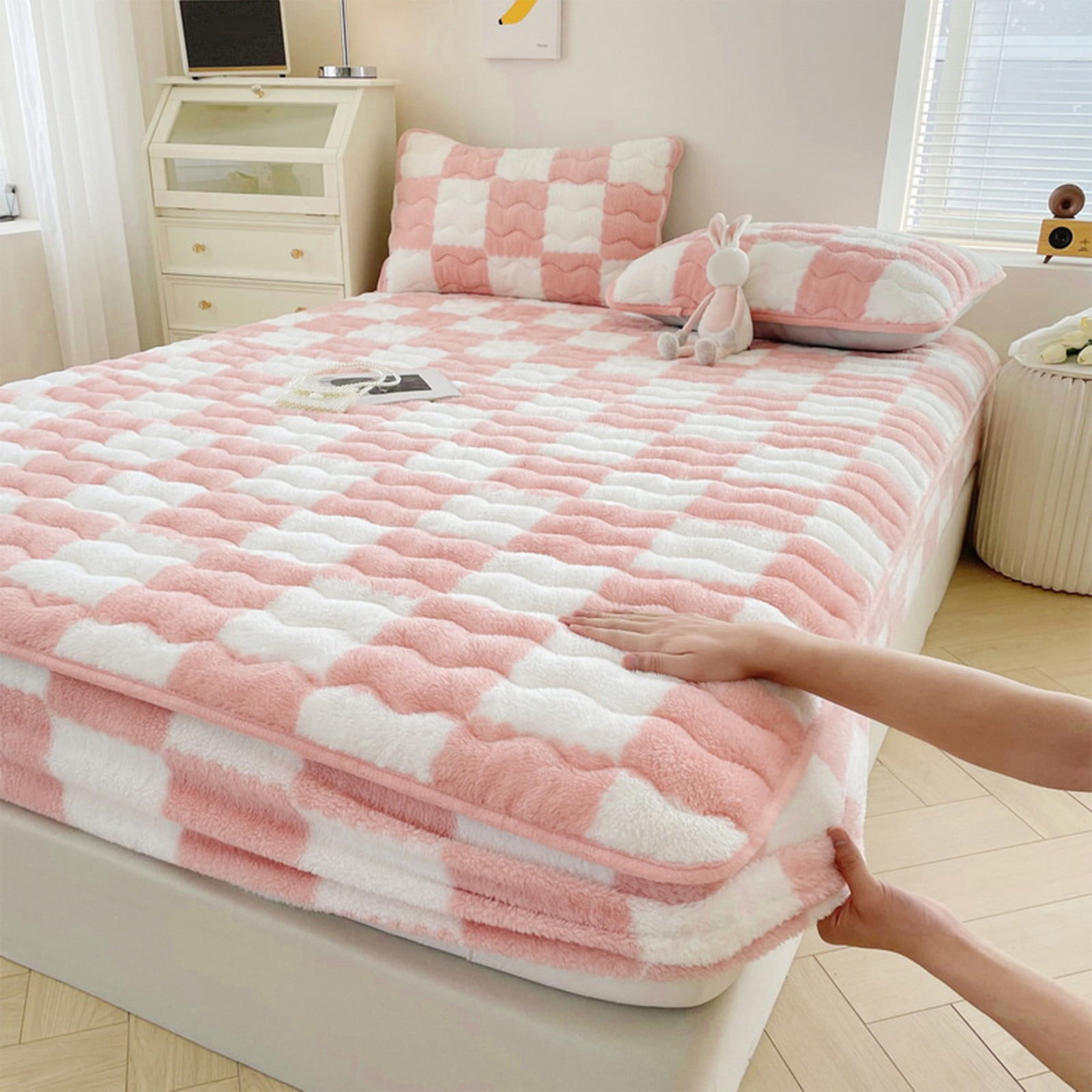 KOYPTL Queen Size Fitted Sheet Set,Flannel Velvet Warm Thicken Bedding ...