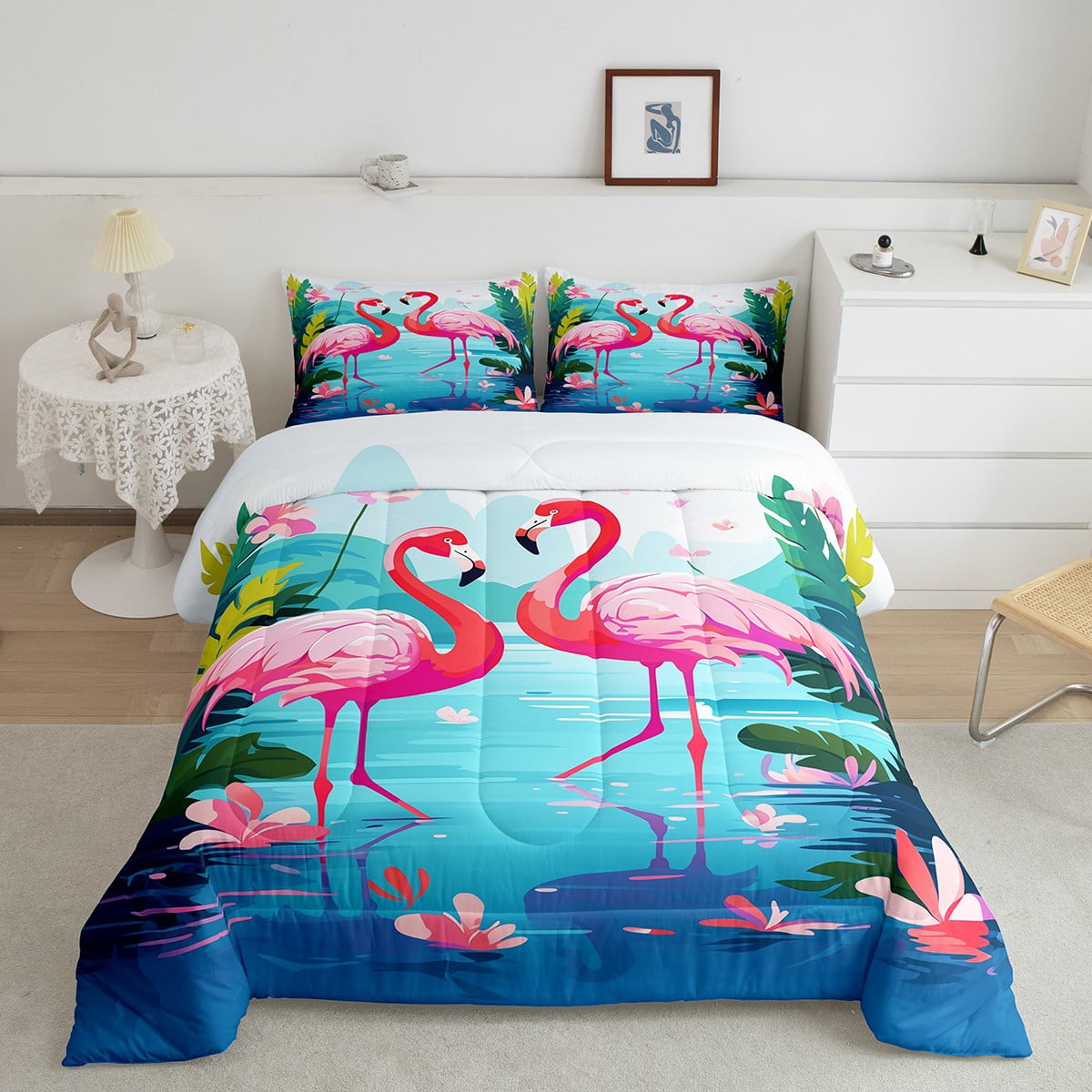 Queen Size Flamingo Bedding Comforter Sets Cute Pink Animal Bedding ...