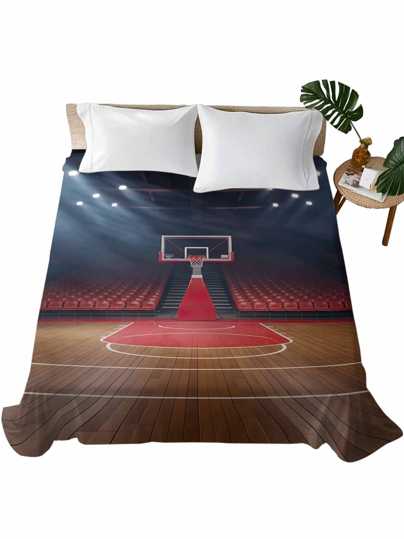 Full Size Flat Sheet Only, Basketball Court Soft Brushed Microfiber Bed ...