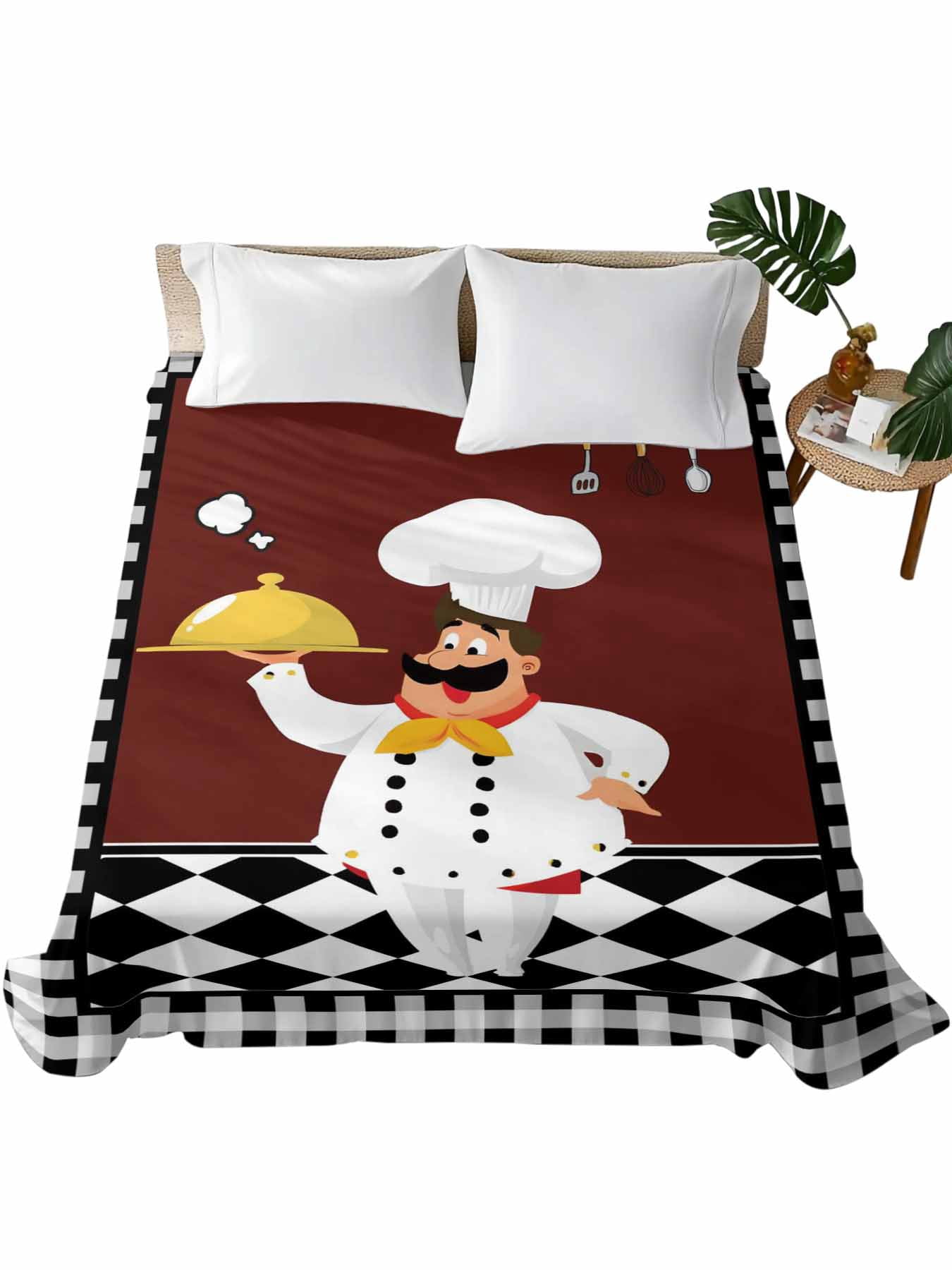 Full Size Flat Sheet Only, Red Kitchen Chef Soft Brushed Microfiber Bed ...