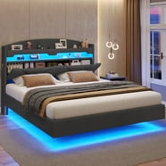 Homfa Full Size LED Bed Frame with Outlets and USB Ports, Modern ...