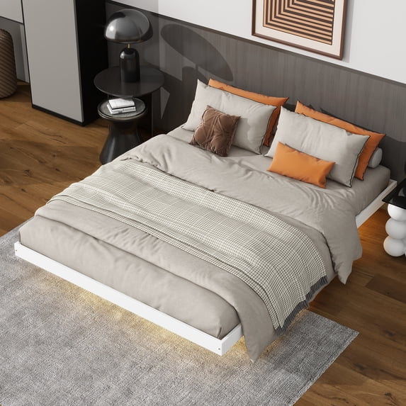 Queen Size Floating Bed with LED Lights Underneath,Modern Queen Size ...