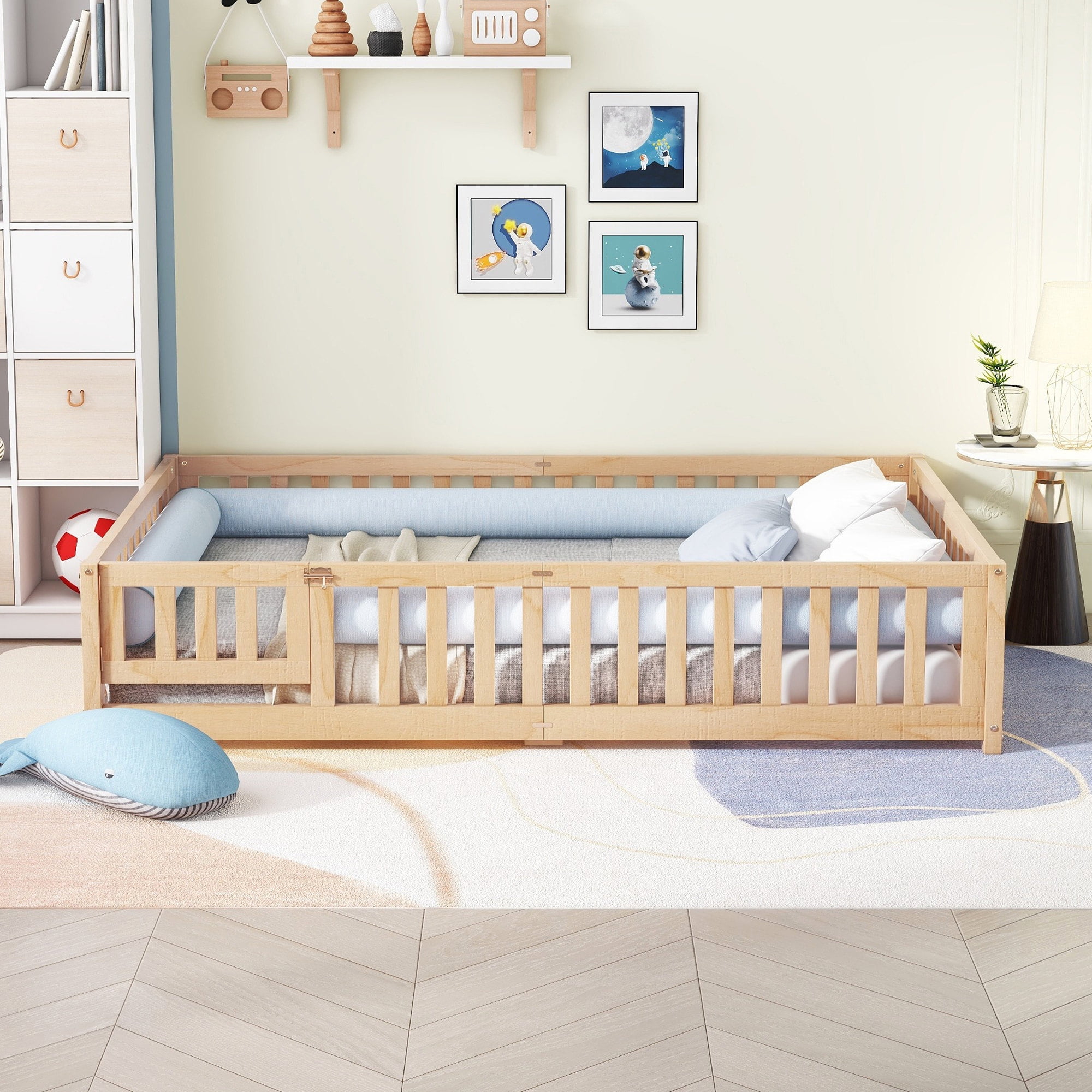 Queen Size Floor Bed Montessori Floor Bed with Safety Guardrails and ...