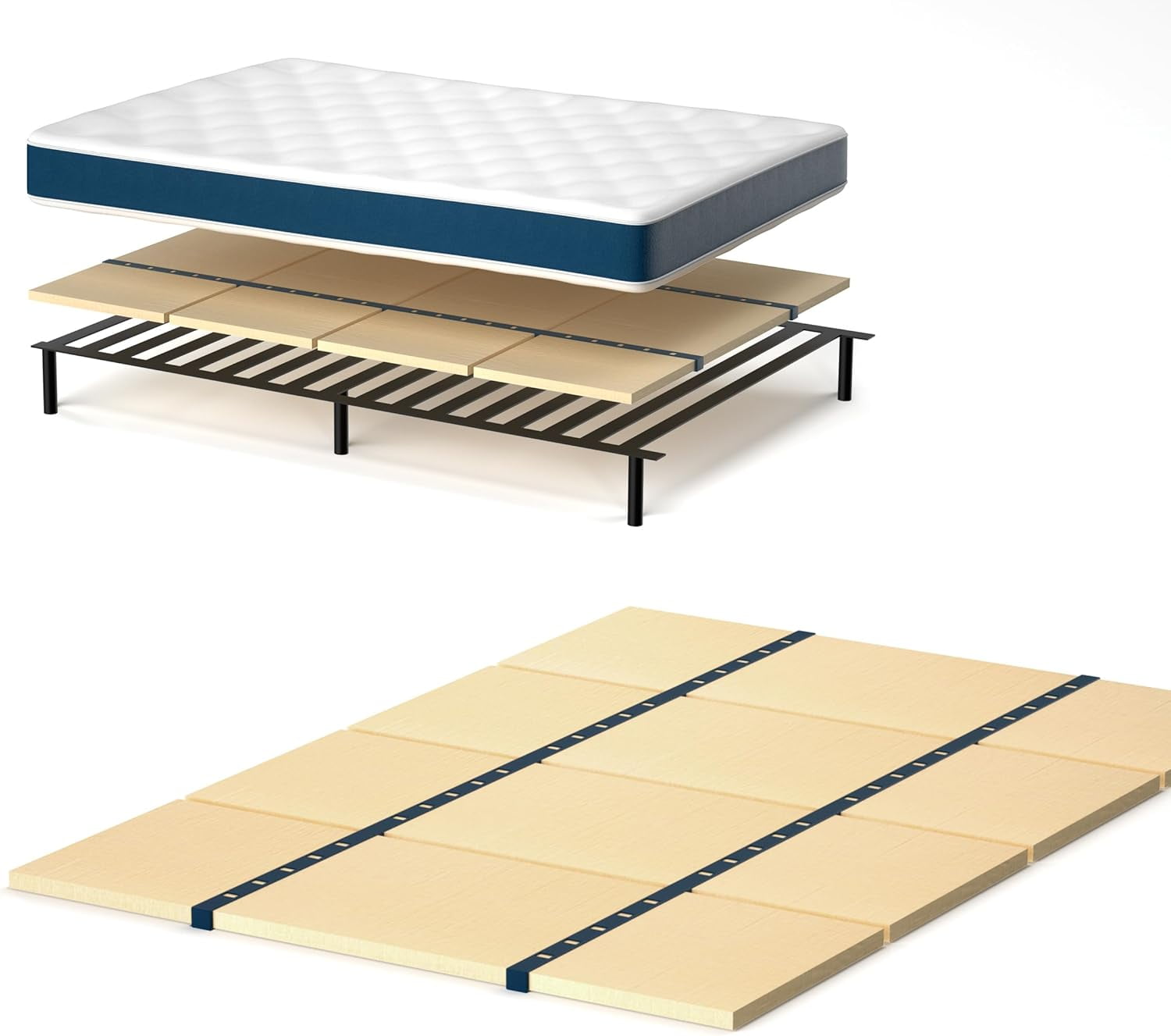 Queen Size Folding Bunkie Board – 64" x 57" Bed Support Slat ...