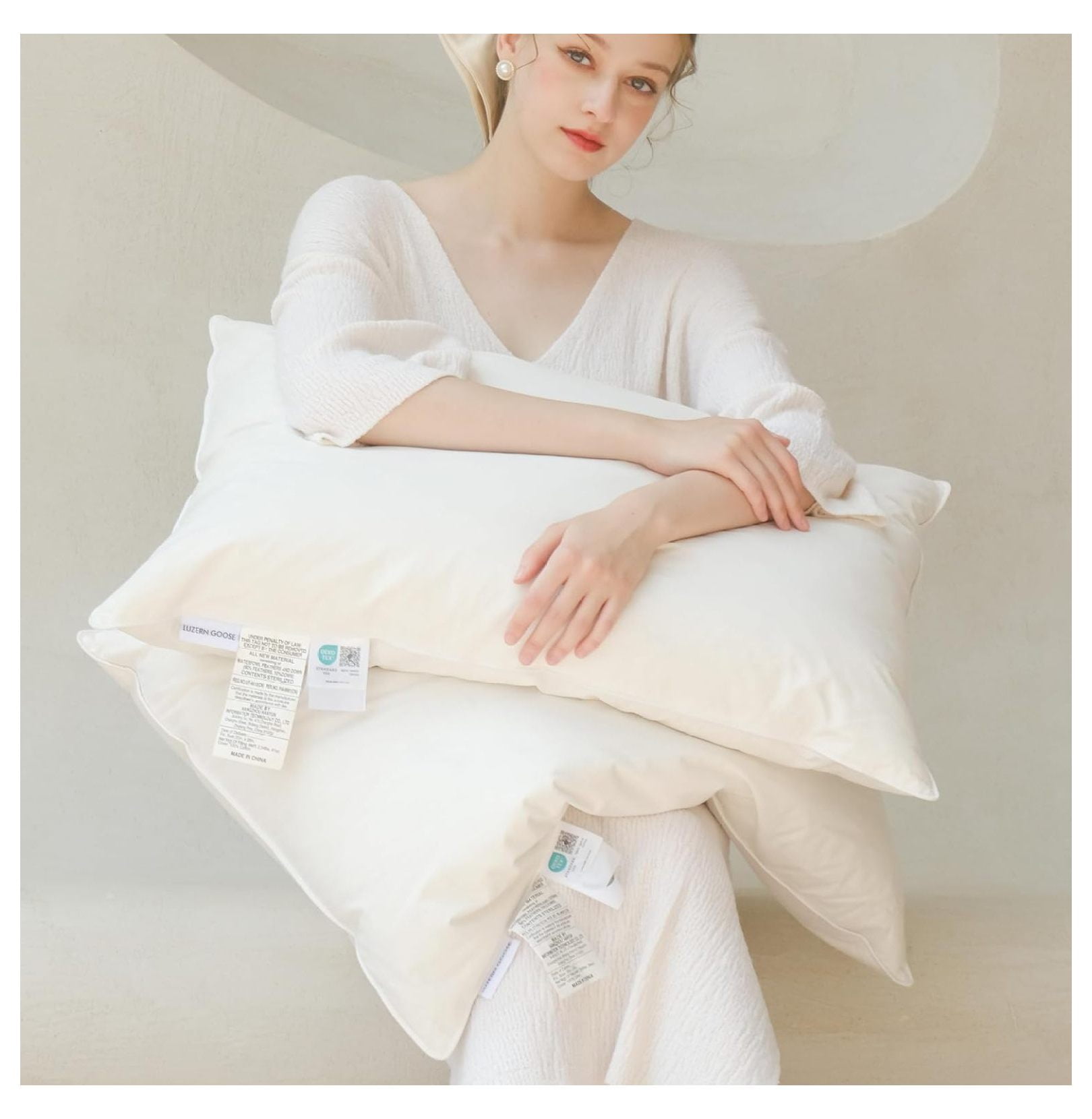 Queen Size Goose Feather Down Pillows Set of 2, Bed Pillows for ...