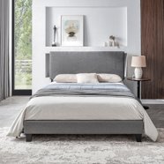 Omax Decor Sven Wood and Fabric Upholstered Queen Platform Bed in Taupe ...