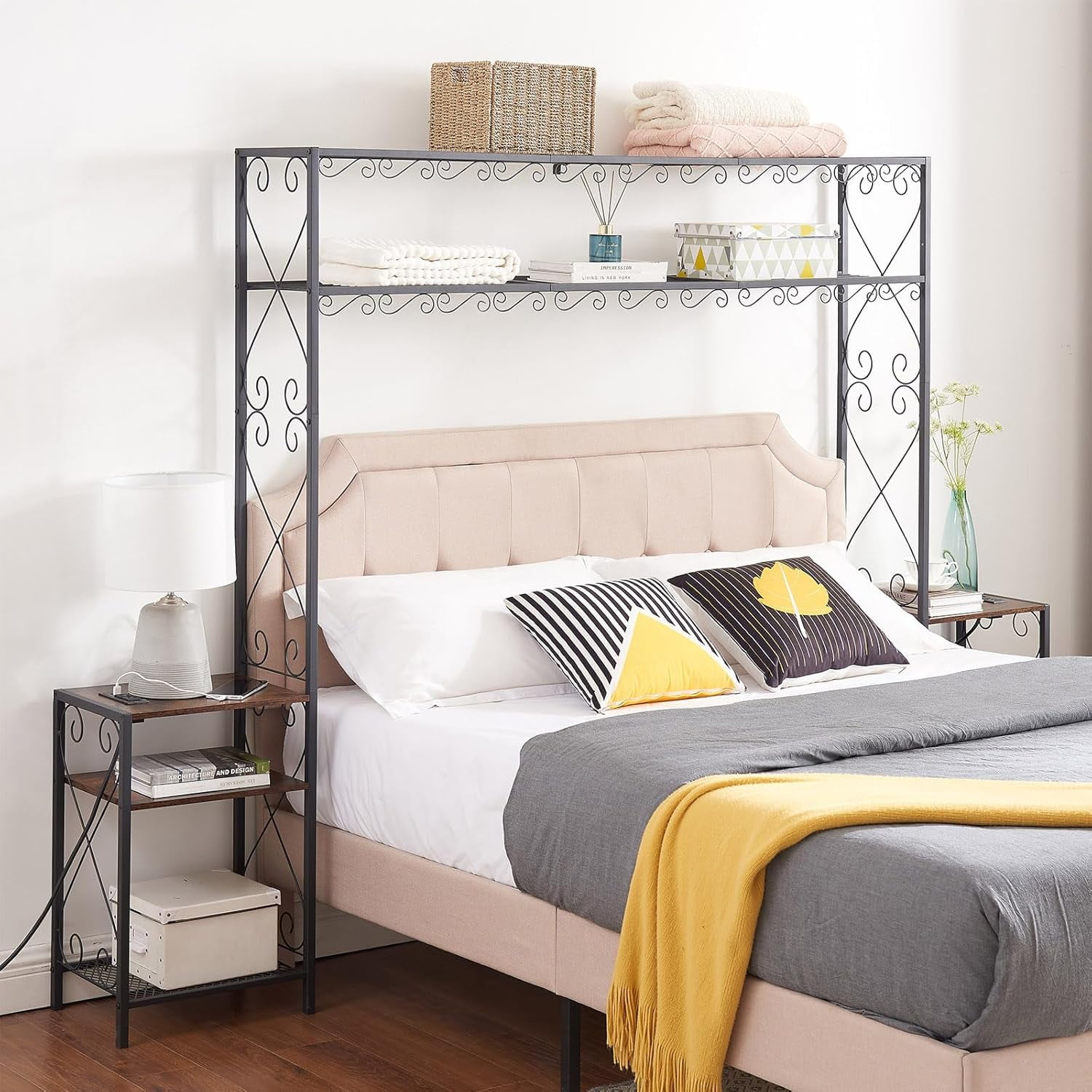 Queen Size Headboard with Charging Station, 2 Bed Cabinets Headboards ...