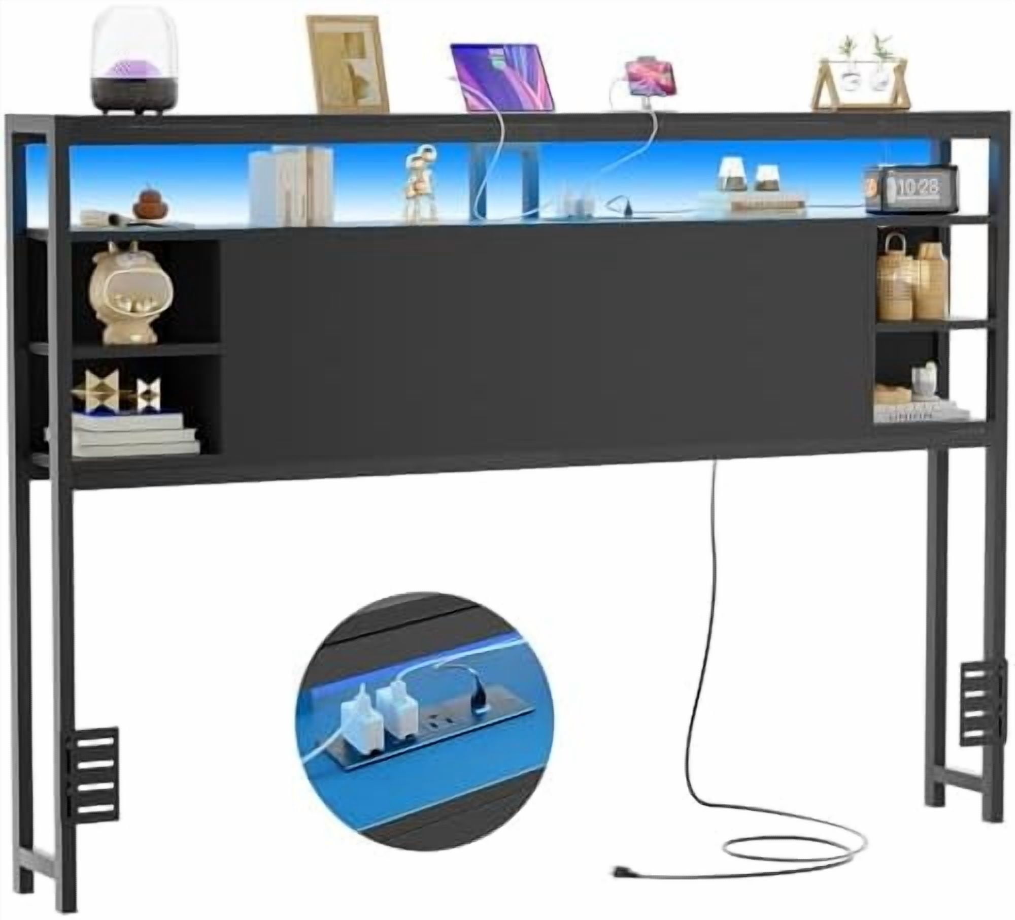 Queen Size Headboard with Storage, Headboard with Power Outlets and RGB ...