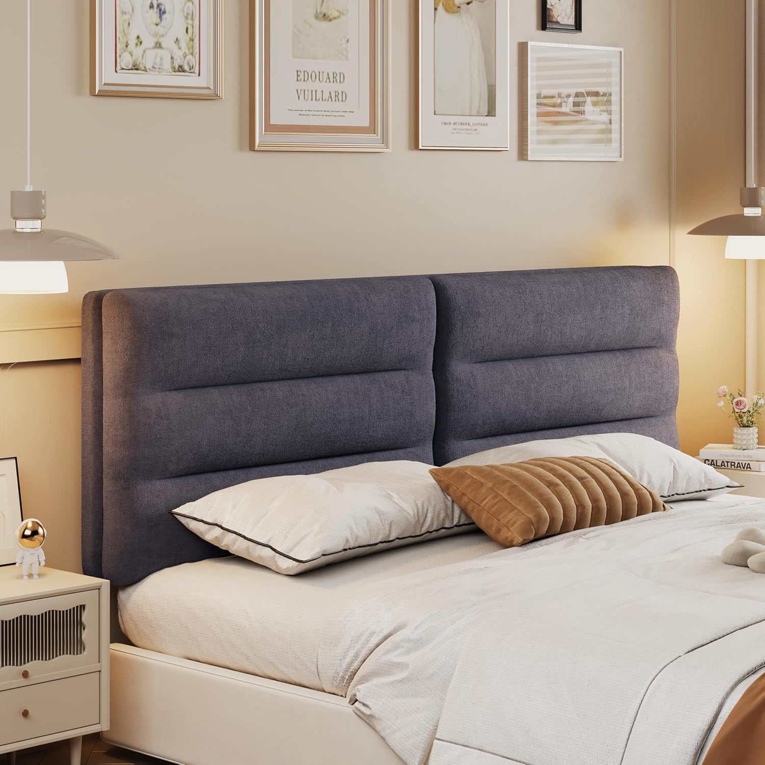 Queen Size Headboard, Upholstered Velvet Thickening Adjustable Bed ...