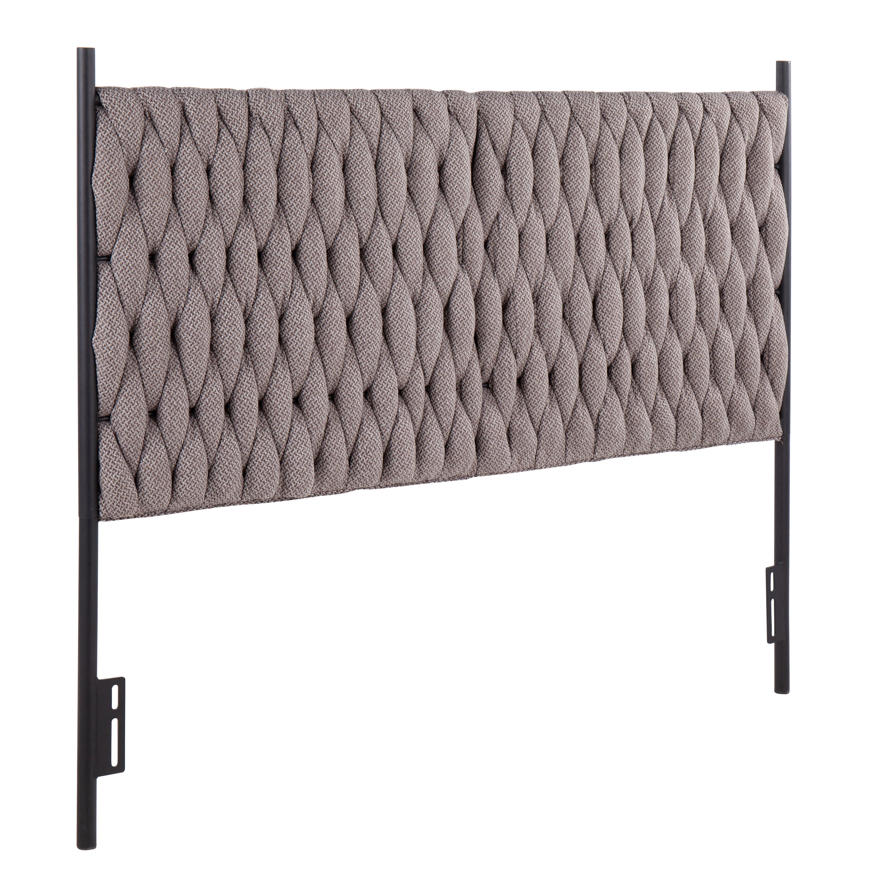 Queen Size Headboard with Black Metal Frame and Grey Fabric Surface ...