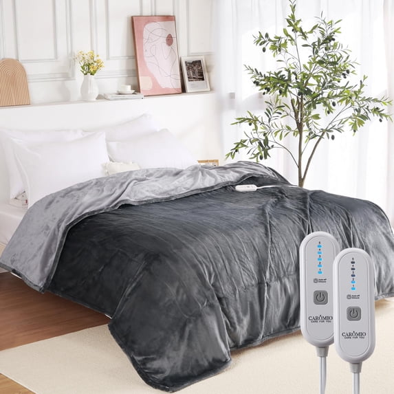 Queen Size Heated Electric Throw with Dual Control - Reversible Flannel ...