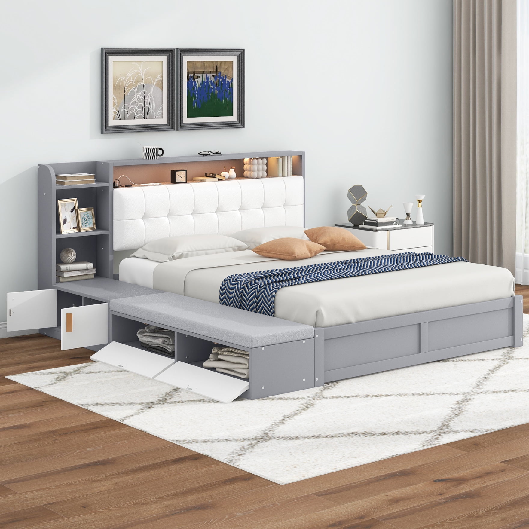 Queen Size Hydraulic Platform Bed with Headboard Storage, Lift up ...
