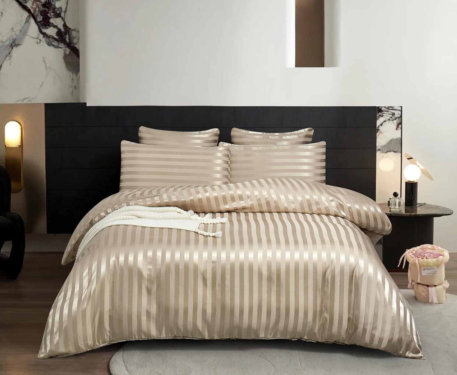 Queen Size Khaki Duvet Cover 5 Piece Set with Satin Luxury Coquette ...