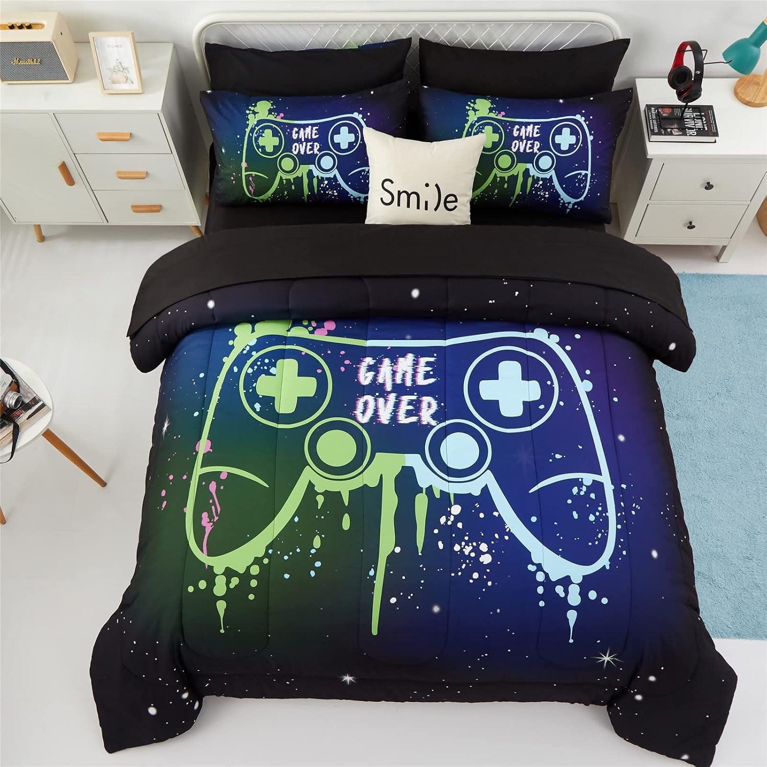 Queen Size Kids Gaming Bedding Sets for Boys Teen, 5 Piece Bed in a Bag ...