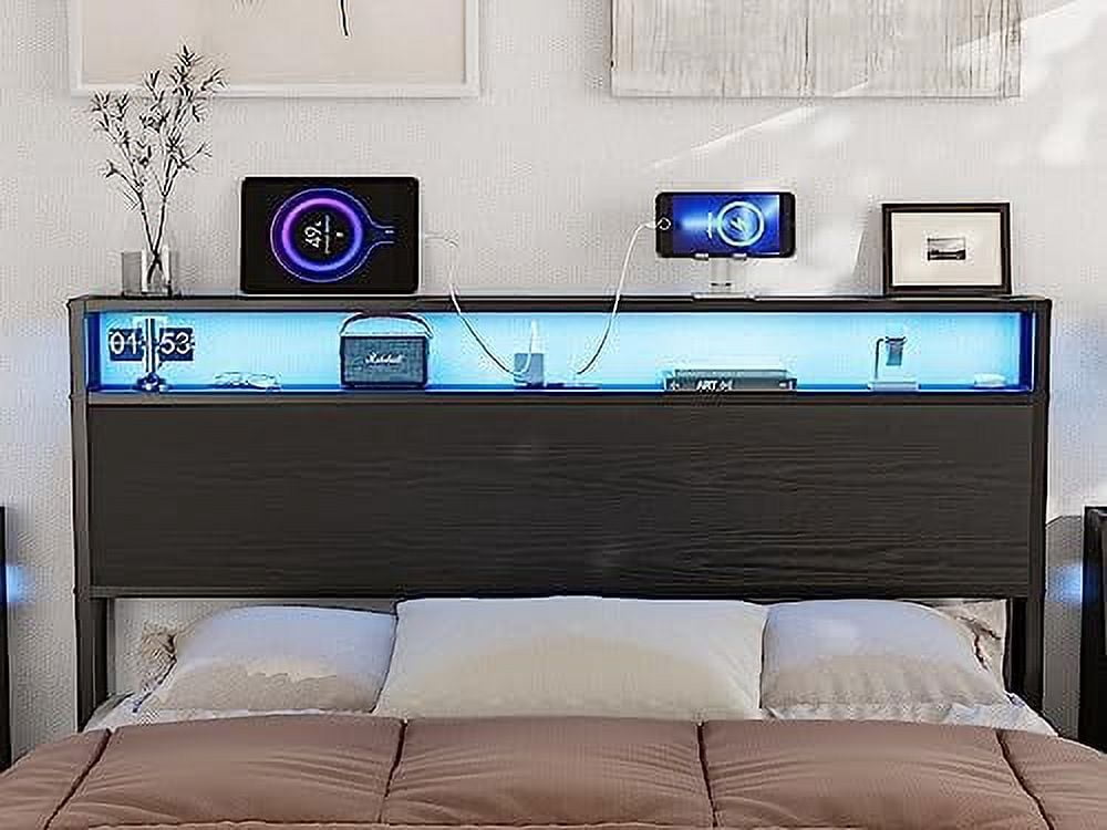 Queen Size LED Storage Headboard with Charging Station, 2 Outlets & 2 ...