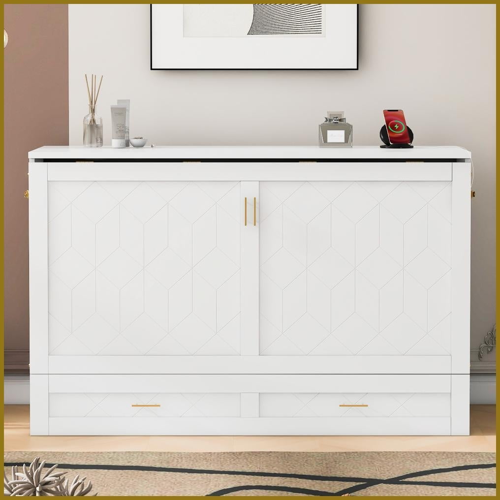 Queen Size LVL+MDF Murphy Wall Bed with Drawer, USB/Sockets & Smooth ...