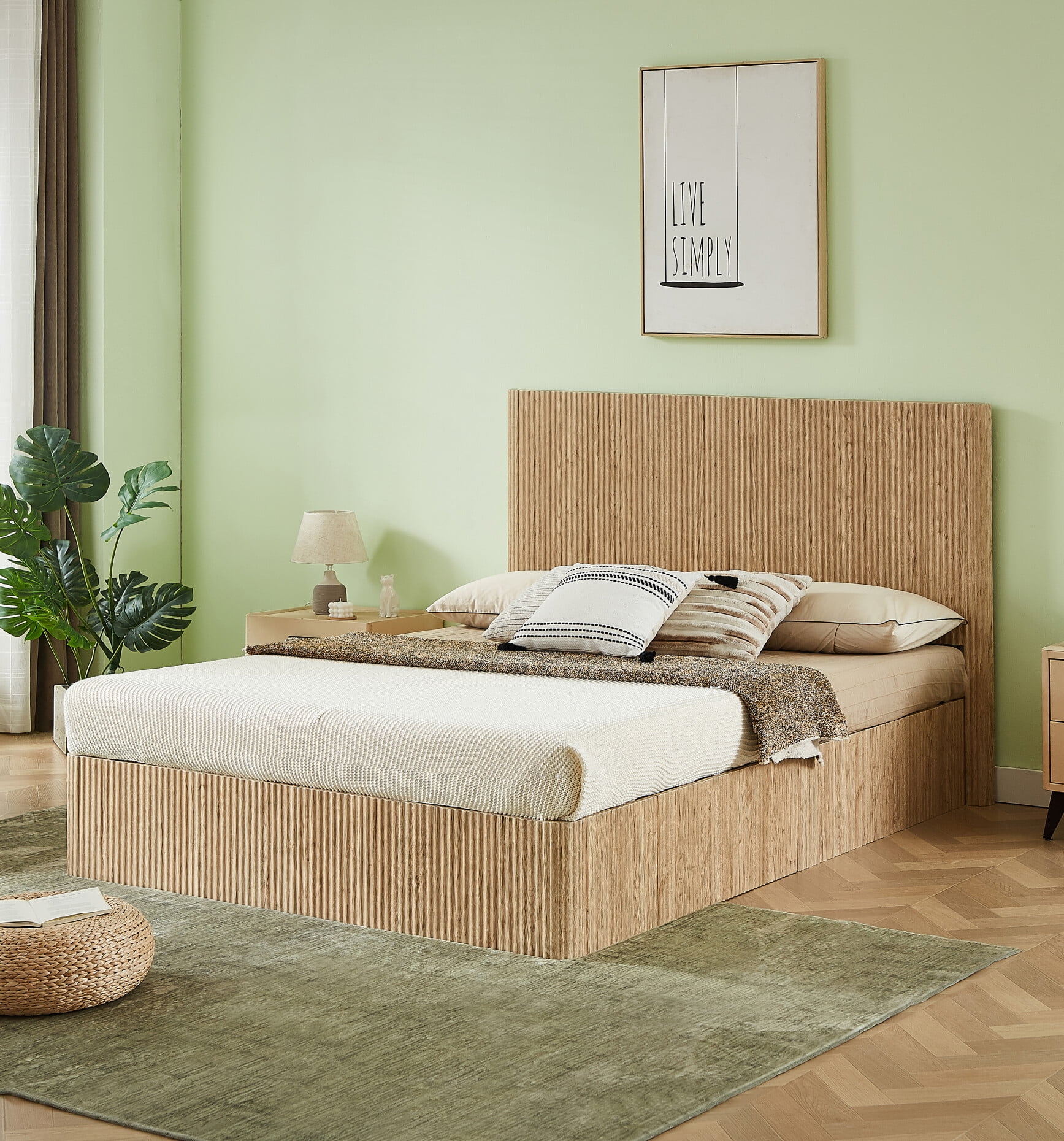 Queen Size Lift Up Storage Bed Frame, Rustic Style Queen Bed Frame with ...