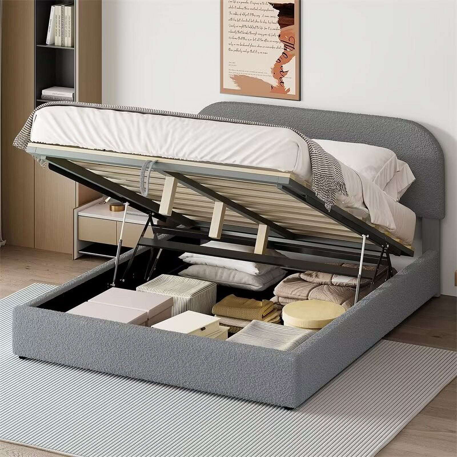 Queen Size Lift Up Storage Bed Frame with Hydraulic Storage System ...