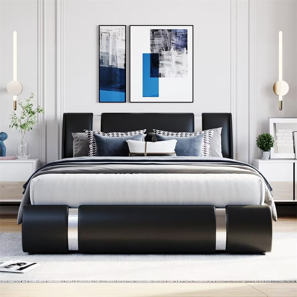 Queen Size Lift Up Storage Bed, Upholstered Faux Leather Platform Bed ...
