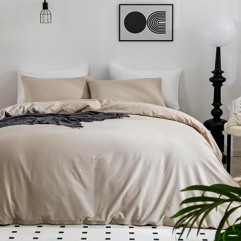 Queen Size Linen Gray Duvet Cover - 100% Washed Cotton with Linen-Like ...