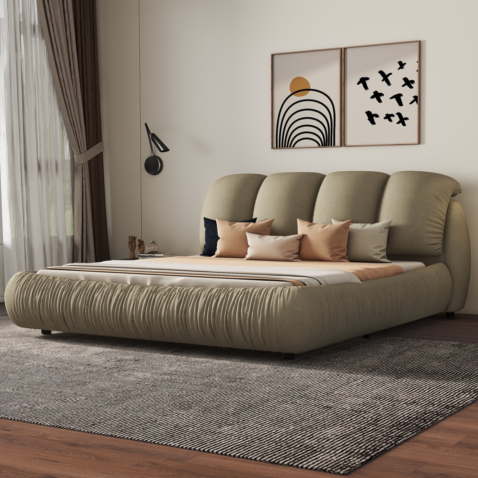 Queen Size Luxury Upholstered Bed With Thick Headboard, Leather Queen ...