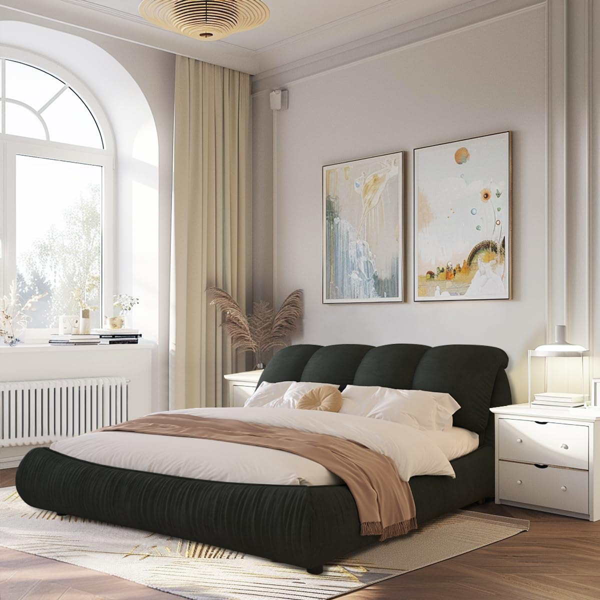 Queen Size Luxury Upholstered Platform Bed with Oversized Padded ...