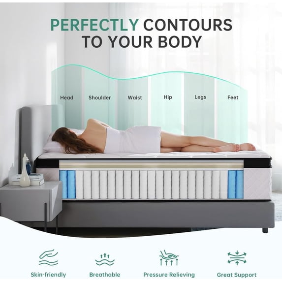 Queen Size Mattress, 10 Inch Hybrid Memory Foam Queen Mattress in a Box ...