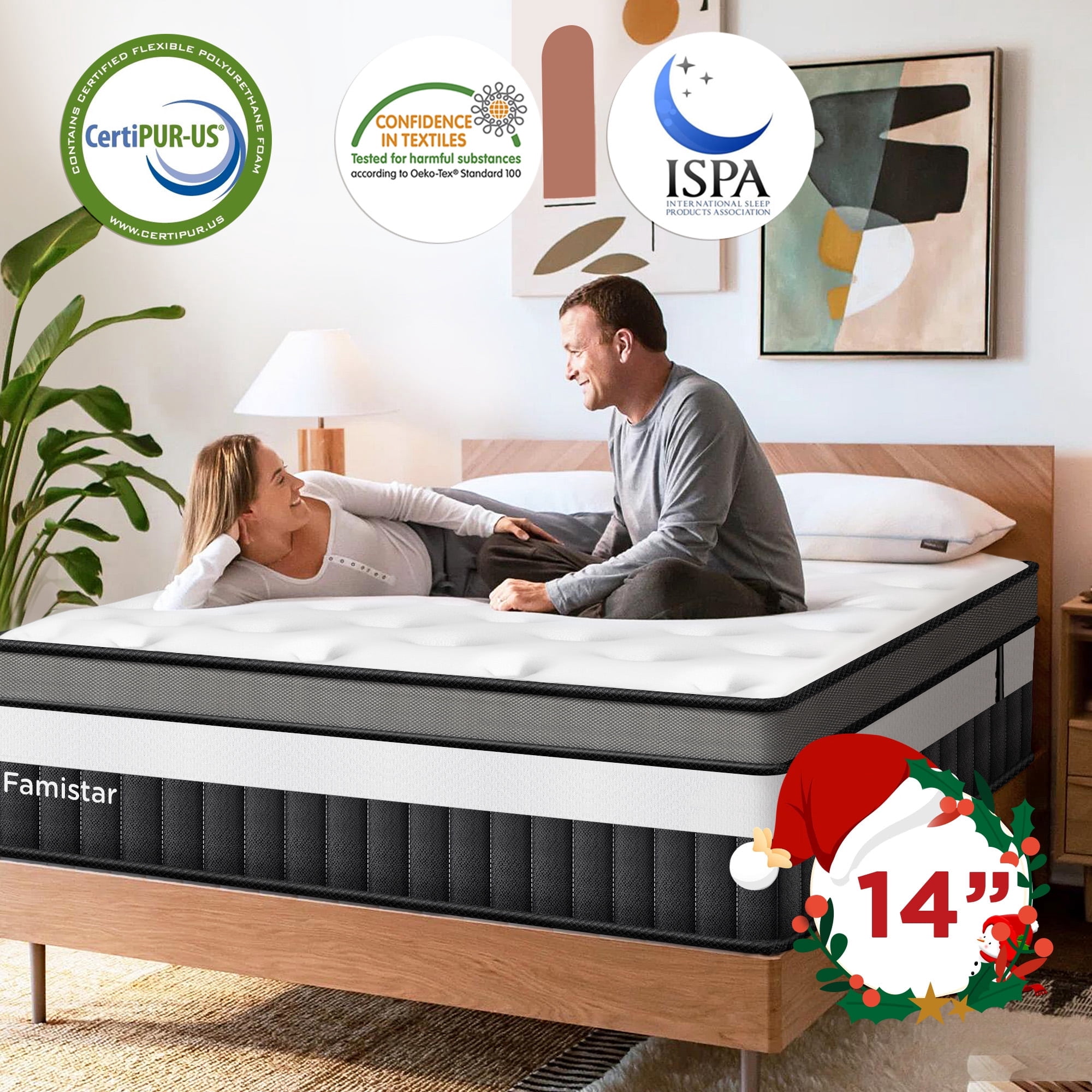 Queen Size Mattress, 14" Hybrid Memory Foam Mattress In a Box, Cooling ...