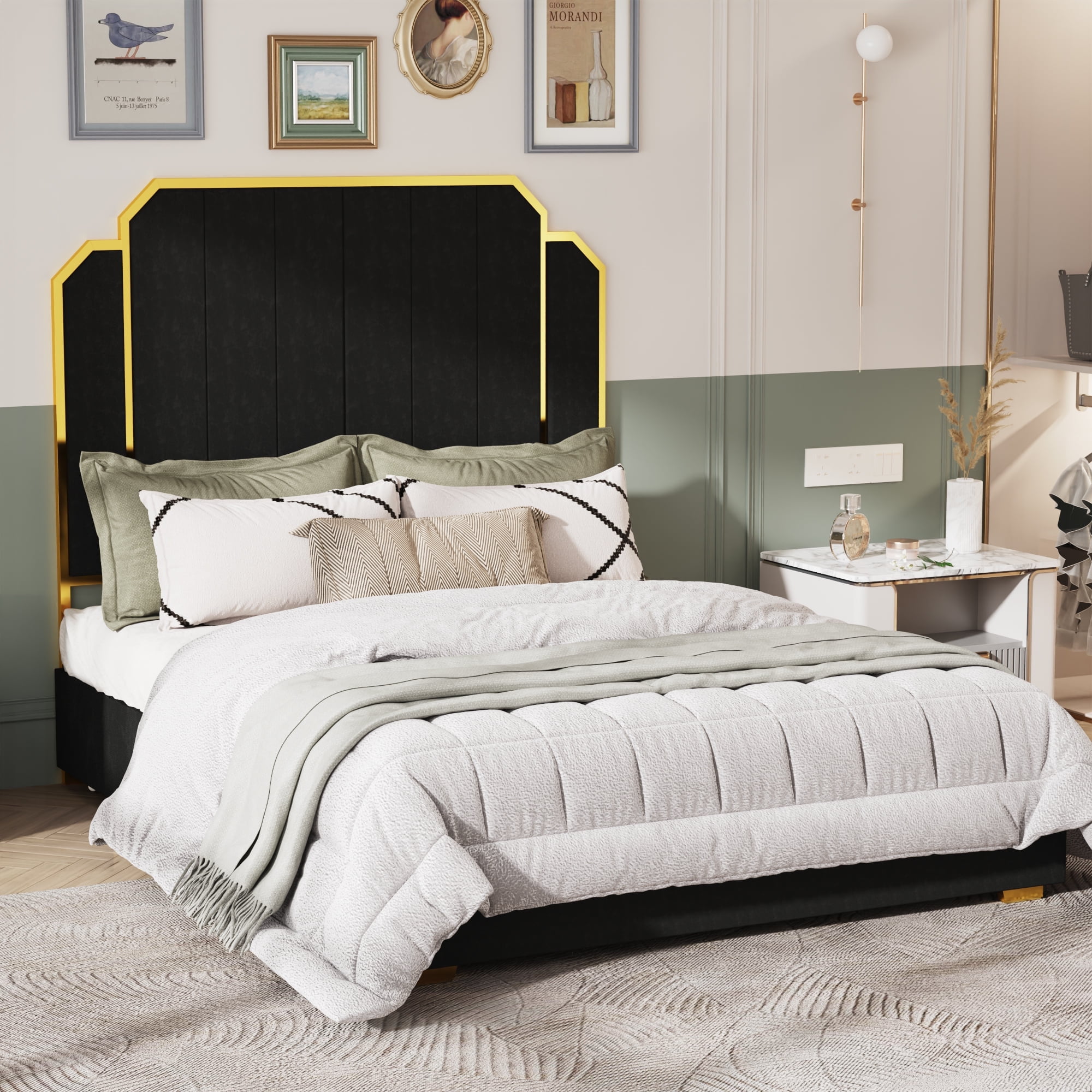 Queen Size Maximized Space Bed Frame and 59,06" Headboard, Upholstered ...