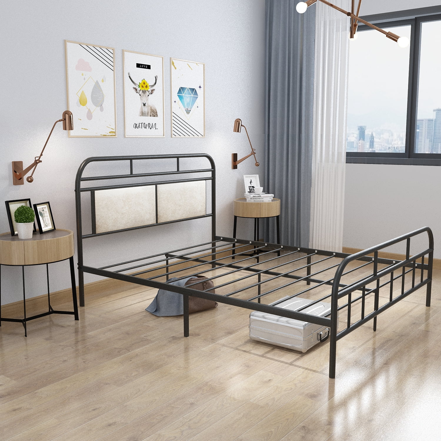 Queen Size Metal Bed Frame for Adults, Metal Bed Frame with Wood ...