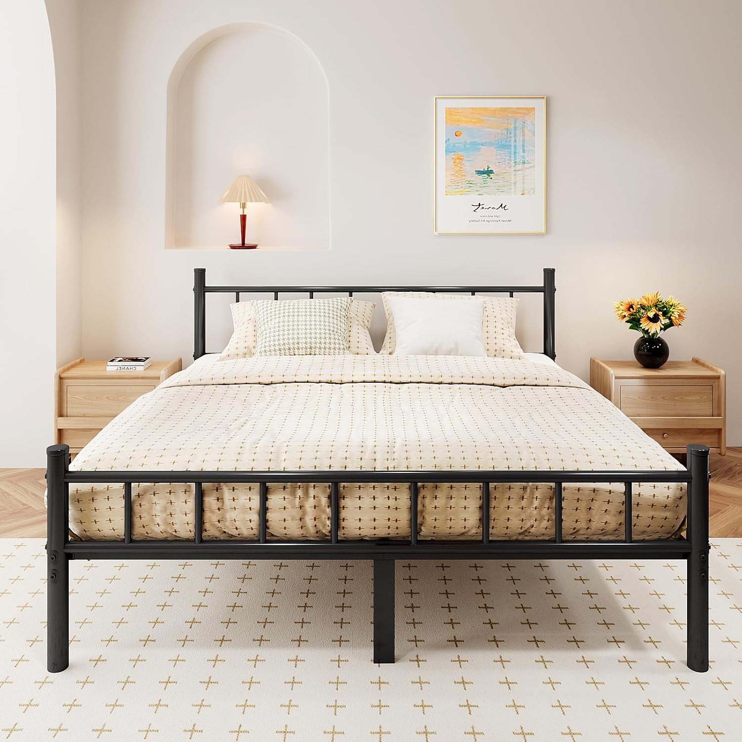 Queen Size Metal Bed Frame with Headboard & Footboard 14 Inch Metal ...