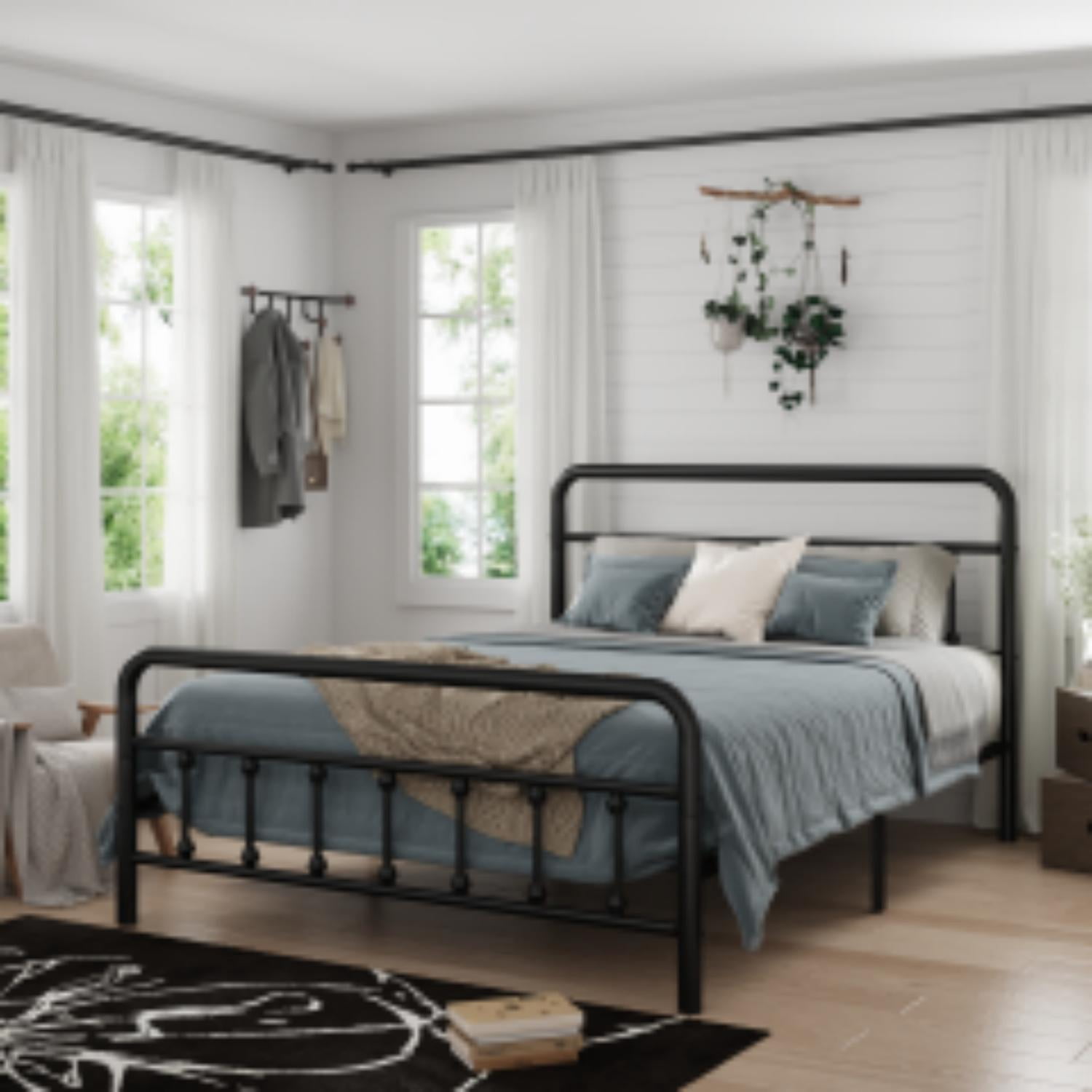 Queen Size Metal Bed Frame with Headboard, Sturdy Steel Platform Bed ...