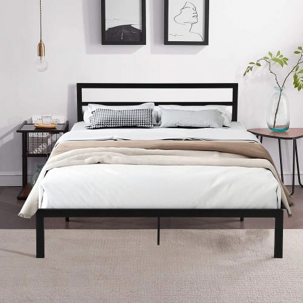 Queen Size Metal Bed Frame with Headboard, Heavy Duty Steel Platform ...