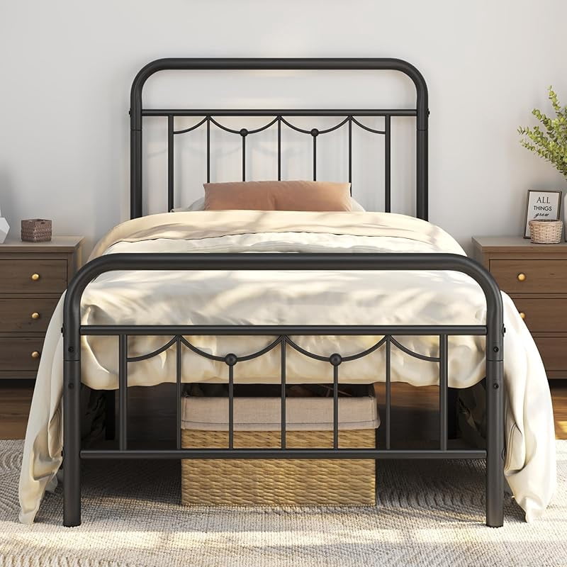 Queen Size Metal Bed Frames with Vintage Headboard and Footboard ...