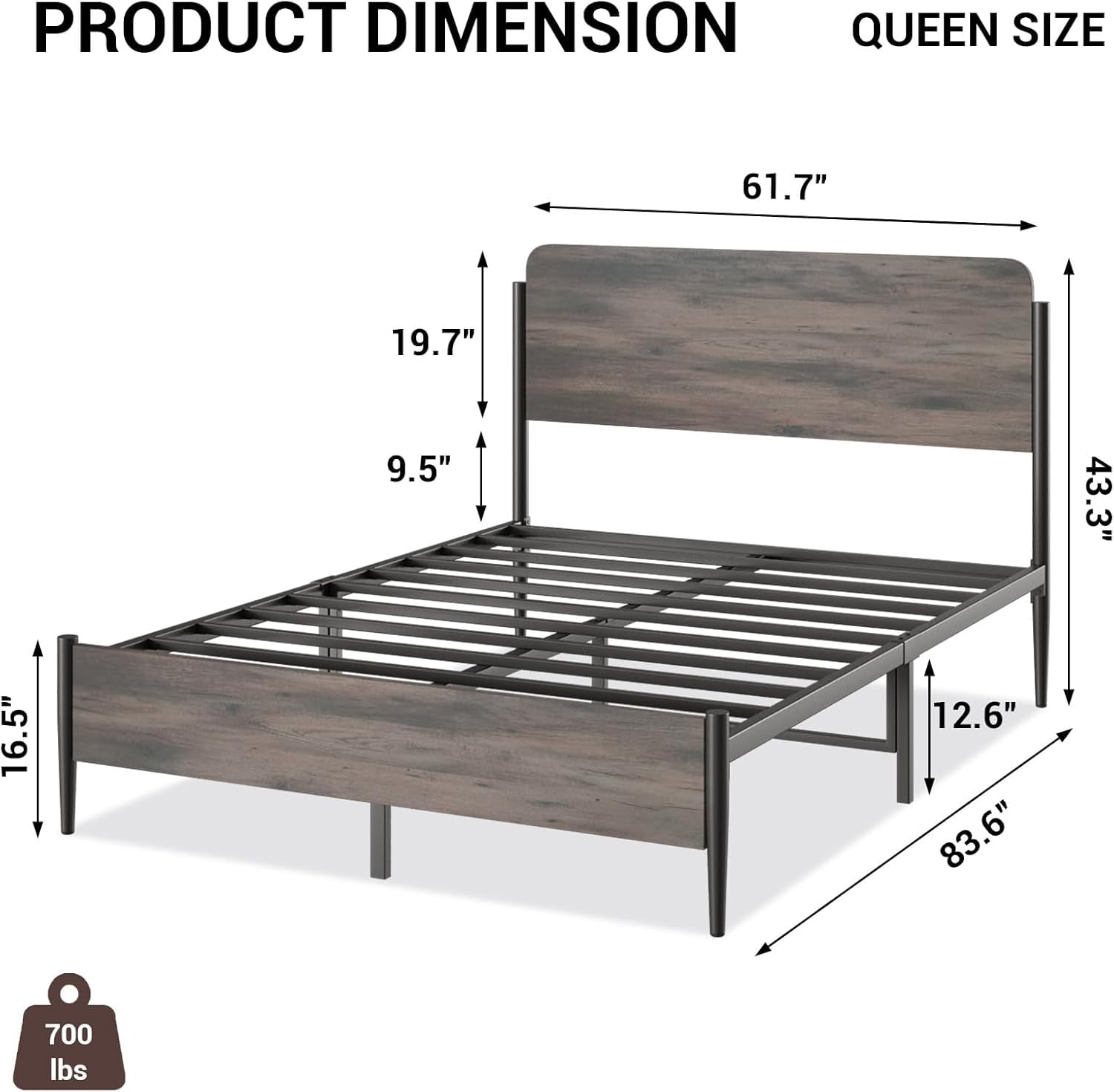 Queen Size Metal Platform Bed Frame - Wooden Headboard & Footboard ...