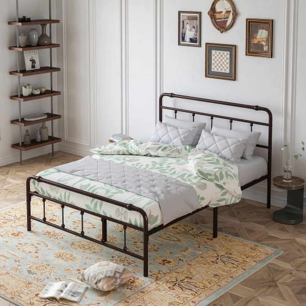 Queen Size Metal Platform Bed Frame with Victorian Style Wrought Iron ...